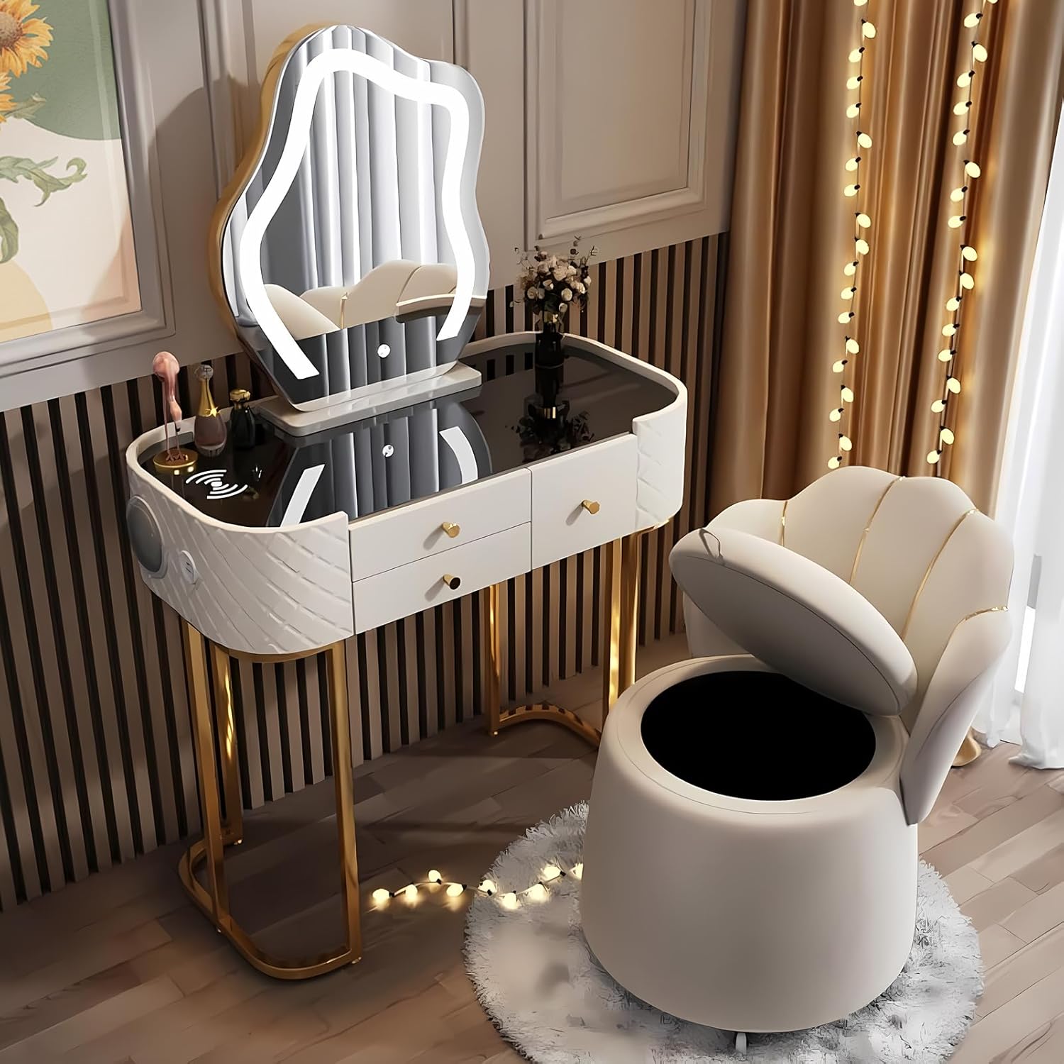 Amazon.com: BLOVARI Smart Vanity Set, Makeup Vanity Table with Drawers ...