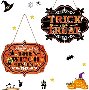 Amazon.com: 2 Pieces Halloween Wood Door Decorations Trick or Treat ...