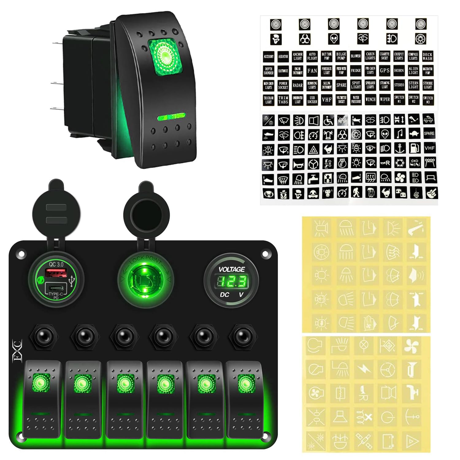 Amazon.com: FXC Green 6 Gang with Overload Protection + Momentary ...