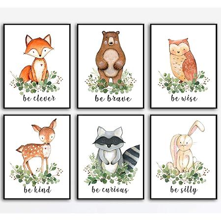 Amazon.com: Outus 9 Pieces Woodland Nursery Wall Art Prints Cute ...