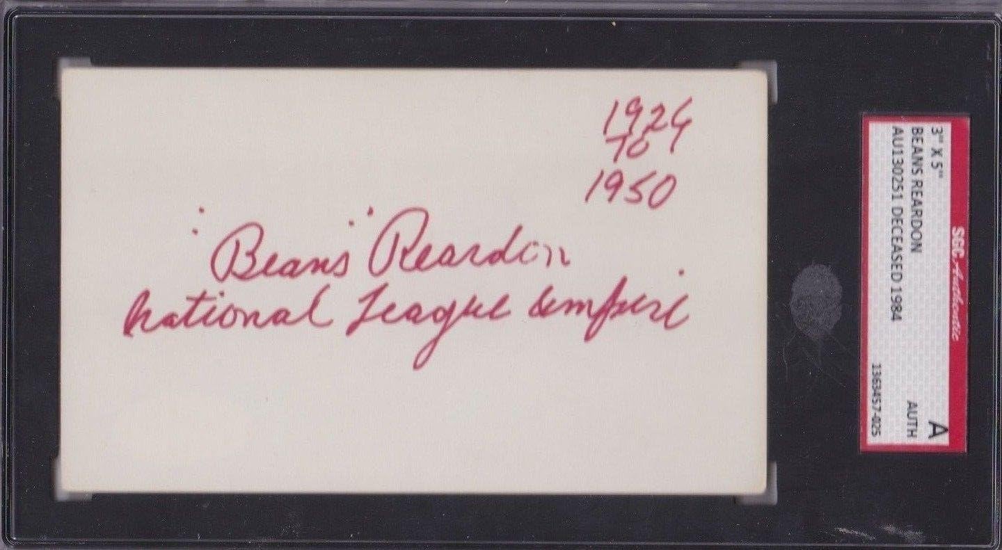 3"X5" BEANS REARDON signed autographed Deceased 1984 SGC Authentic ...