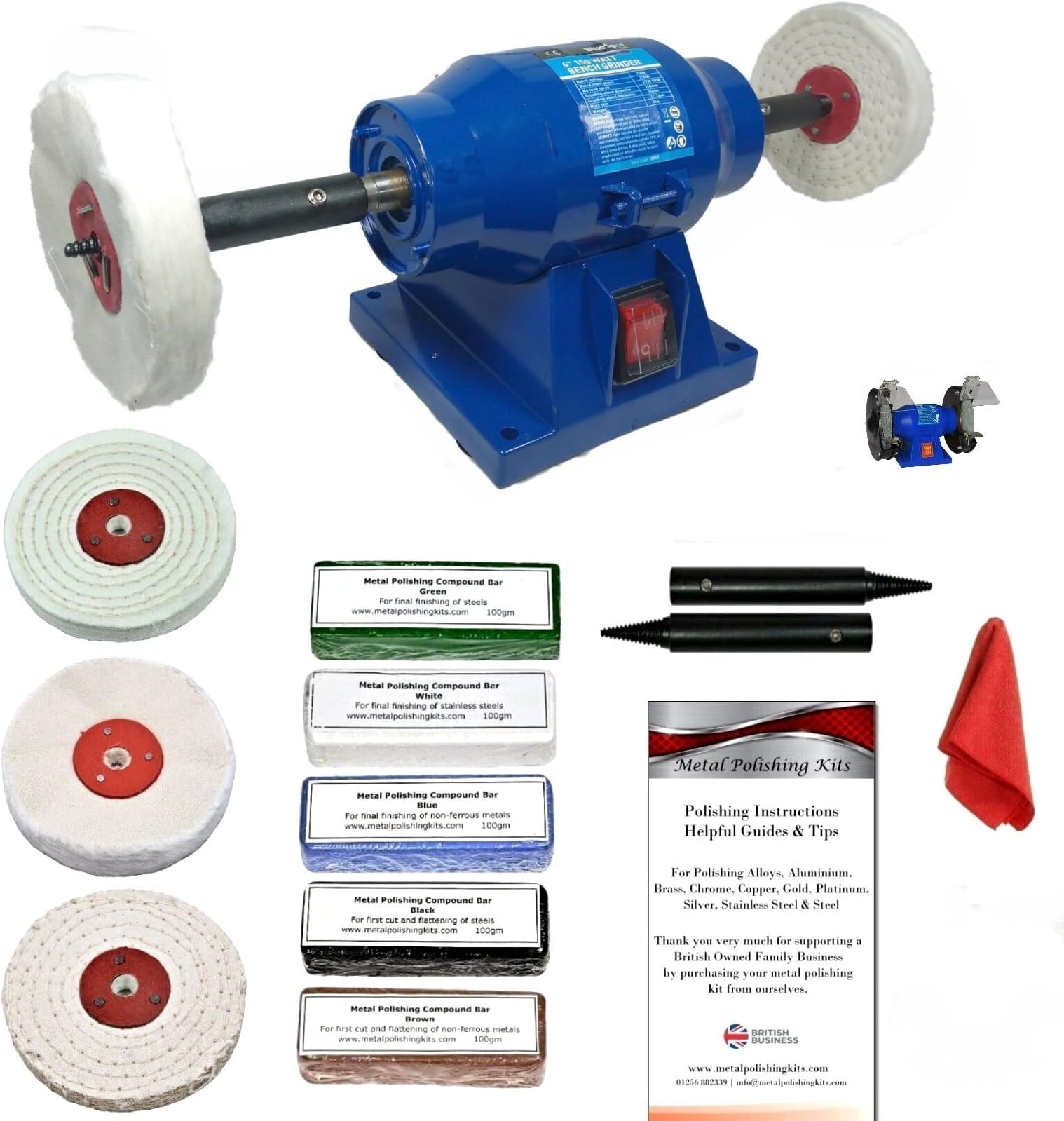 150W Bench Grinder Metal Polisher Polishing 6" Machine with Add-On 4 ...