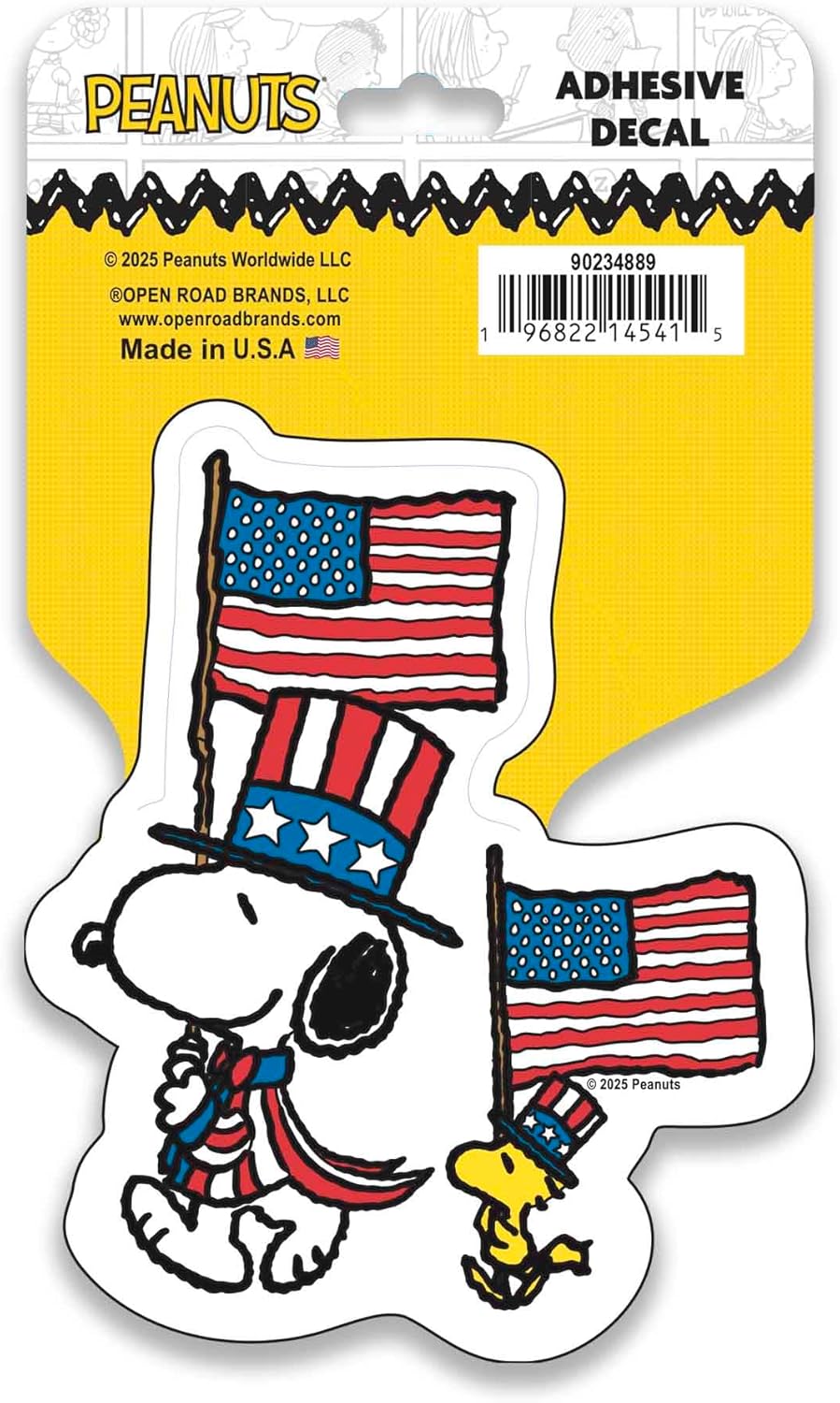 Amazon.com: Peanuts Snoopy Patriotic American Flag Adhesive Vinyl Decal ...