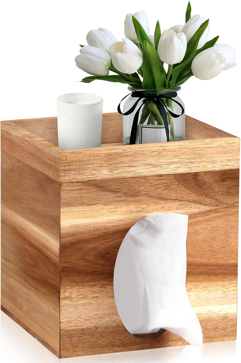 Amazon.com: Tissue Box Cover, Wood Tissue Box Cover with Storage Tray ...