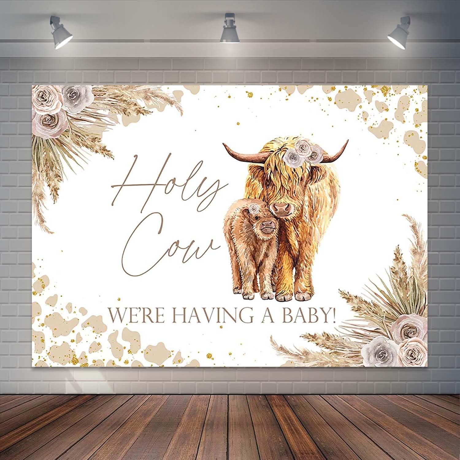 Amazon.com : Joliaco Holy Cow Baby Shower Backdrop for Boy Boho Gray ...