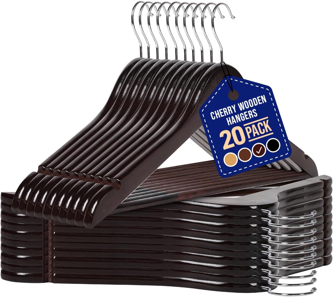 Amazon.com: Lifemaster Wooden Hanger Set - 20 Pieces Non-Slip Versatile ...