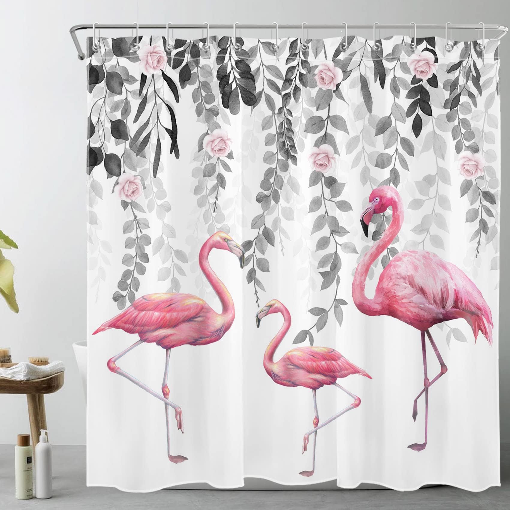 Amazon.com: Golakra Pink Flamingo Shower Curtain Watercolor Starfish Seashell Conch Shower ...