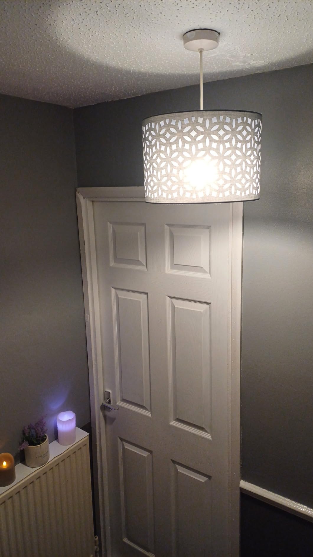 Set of 2 Grey Pendant Shades, Easy Fit Ceiling Lightshades, Modern Cut ...