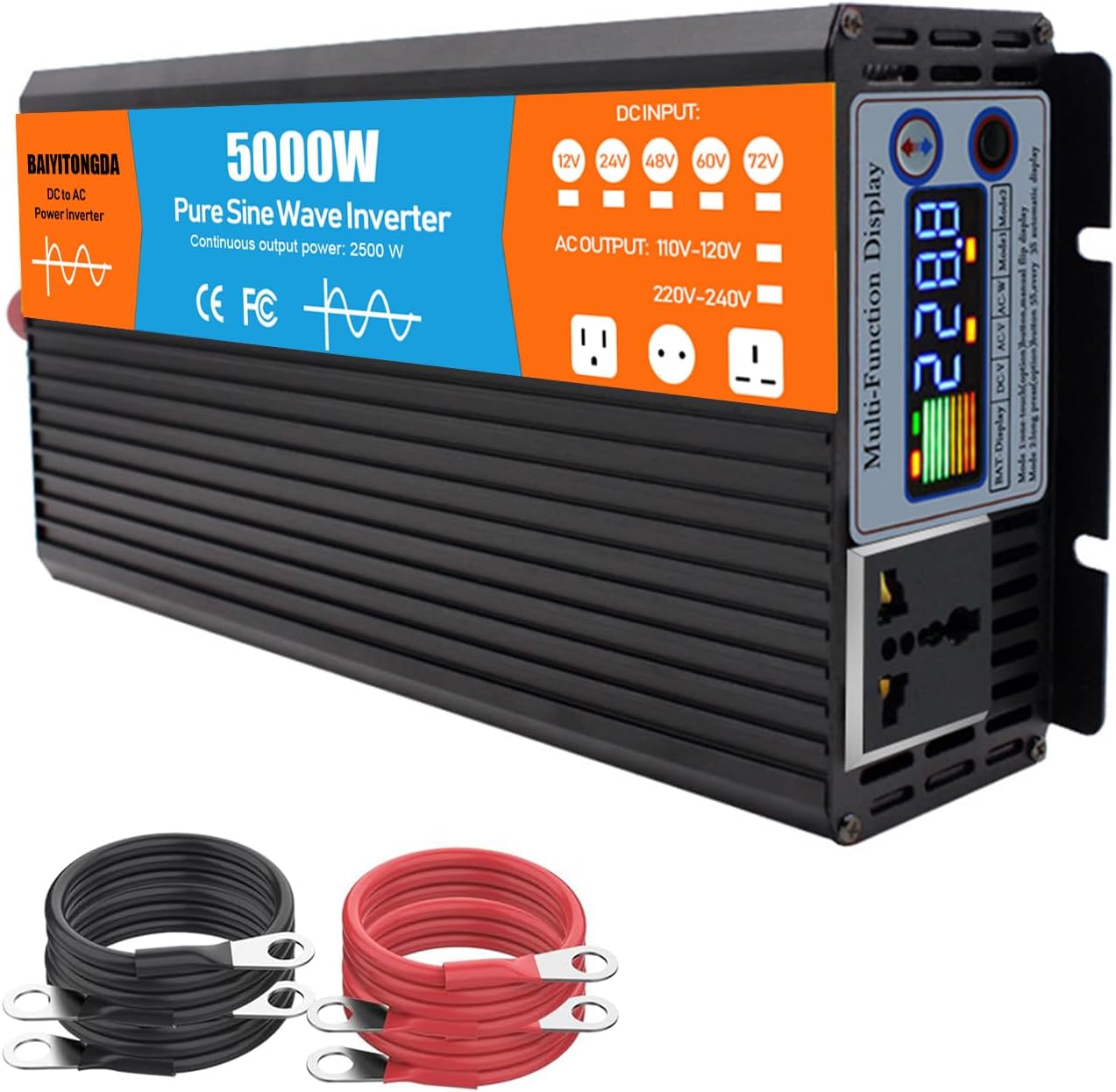 5000W DC 12V/24V/48V/60V/72V Pure Sine Wave Inverter Charger DC Input ...