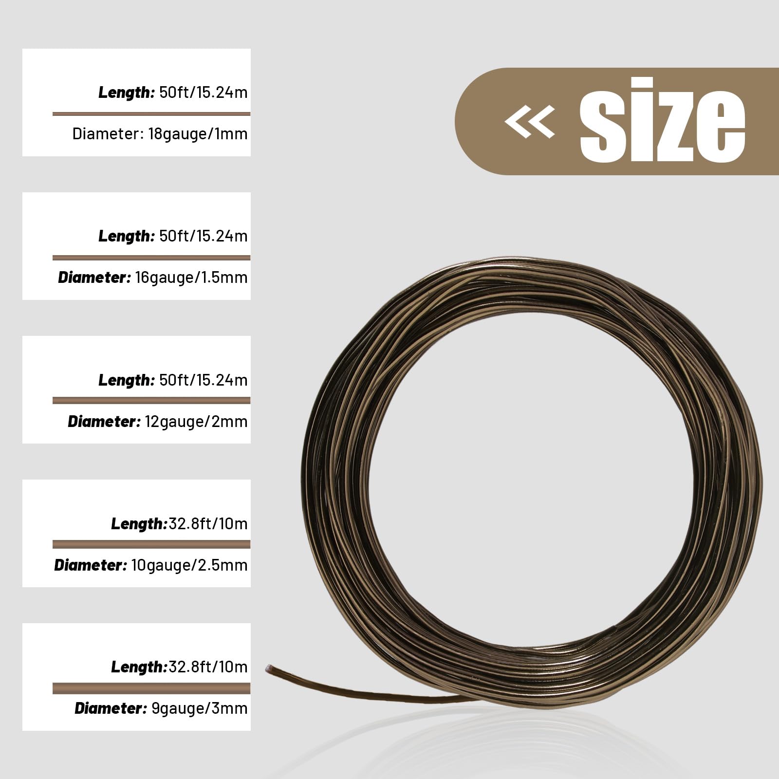 Snapklik.com : 50 Feet Brown Aluminum Craft Wire, 16 Gauge 1.5mm ...