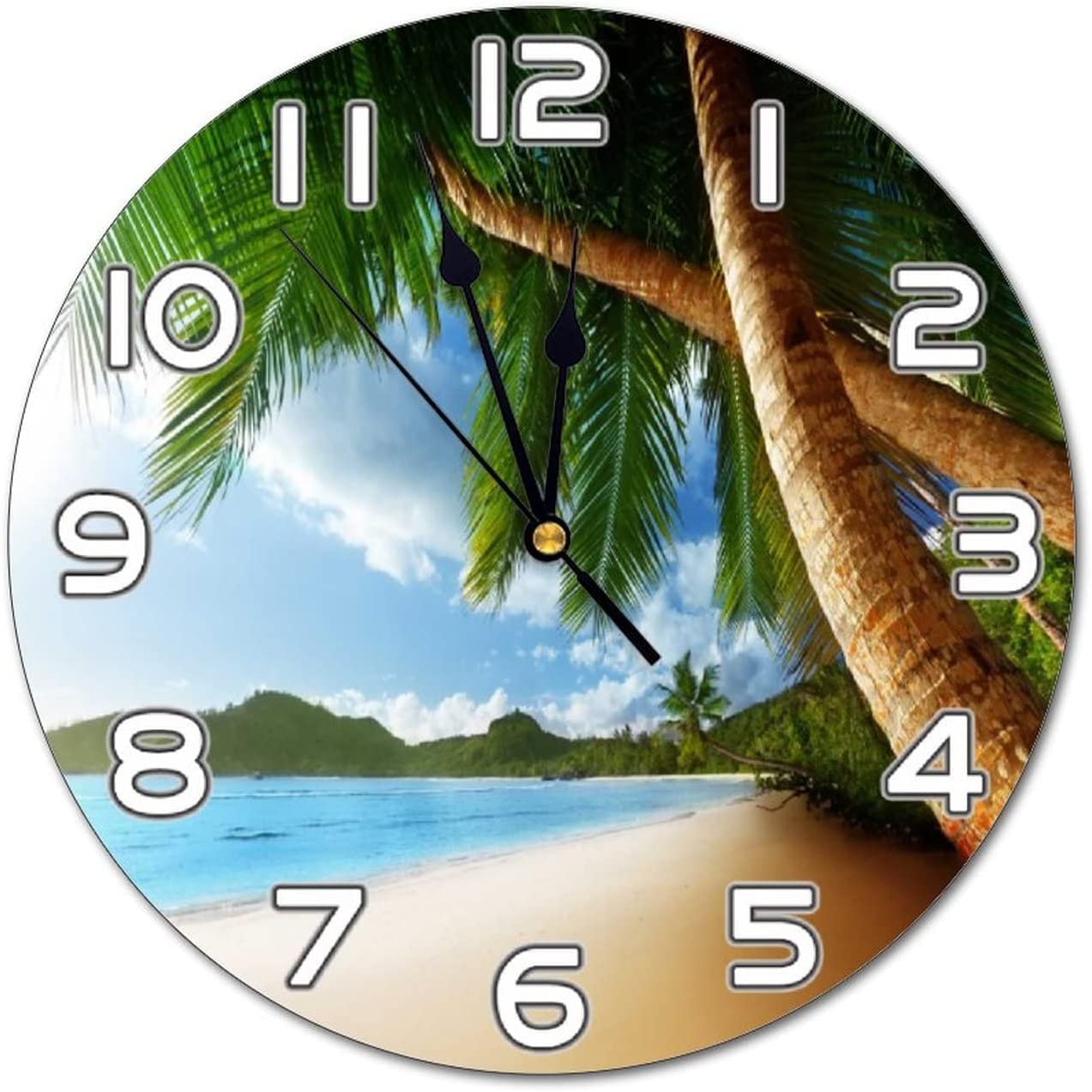 Amazon.com: Abucaky Summer Beach with Palm Tree Wall Clock Battery ...