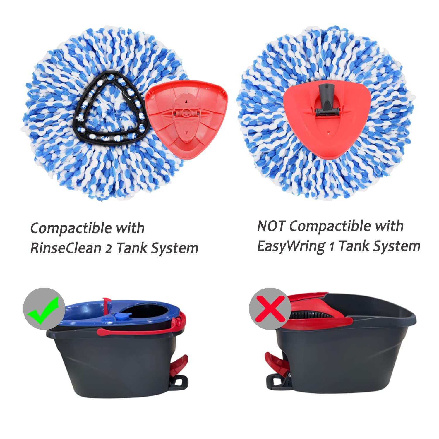 4 Pack Mop Replacement Heads Compatible with Oceda 2 Tank System Spin ...