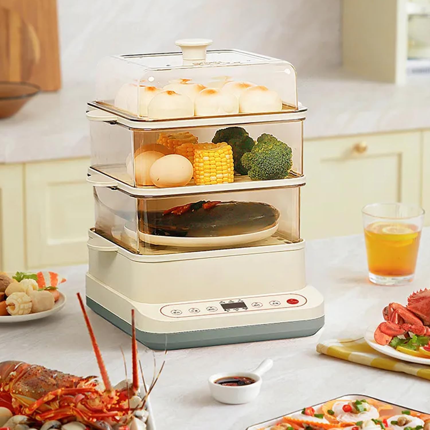 Skyline VT-7063 Food Steamer/Multi Steam Cooker, Small, White (3 Layer ...
