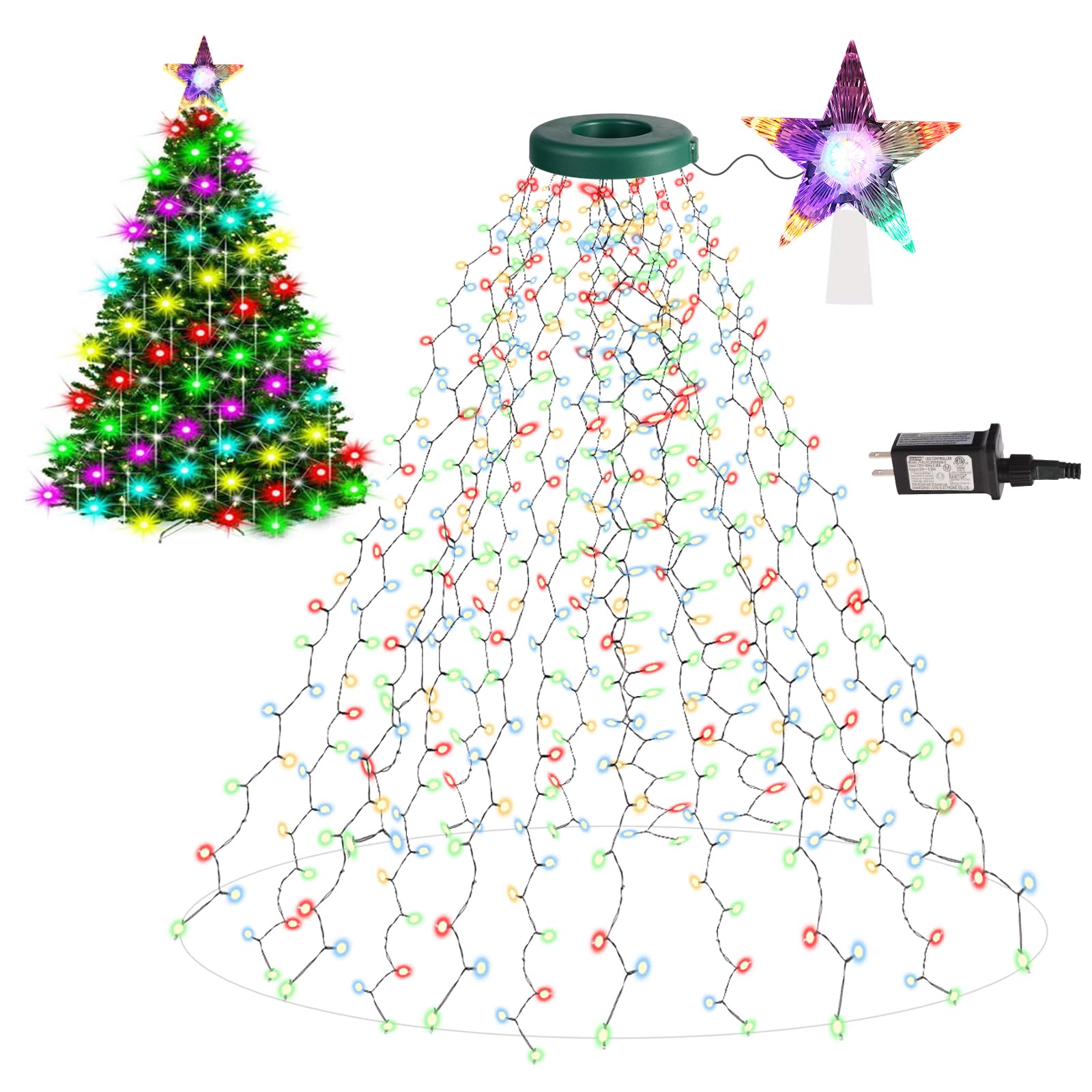 Christmas Tree Lights Indoor with Topper Star, 6.6FT Christmas Lights ...