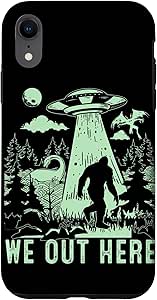 Amazon.com: iPhone XR WE OUT HERE, Vintage Bigfoot Mothman Cryptid & UFO Abduction Case : Cell ...