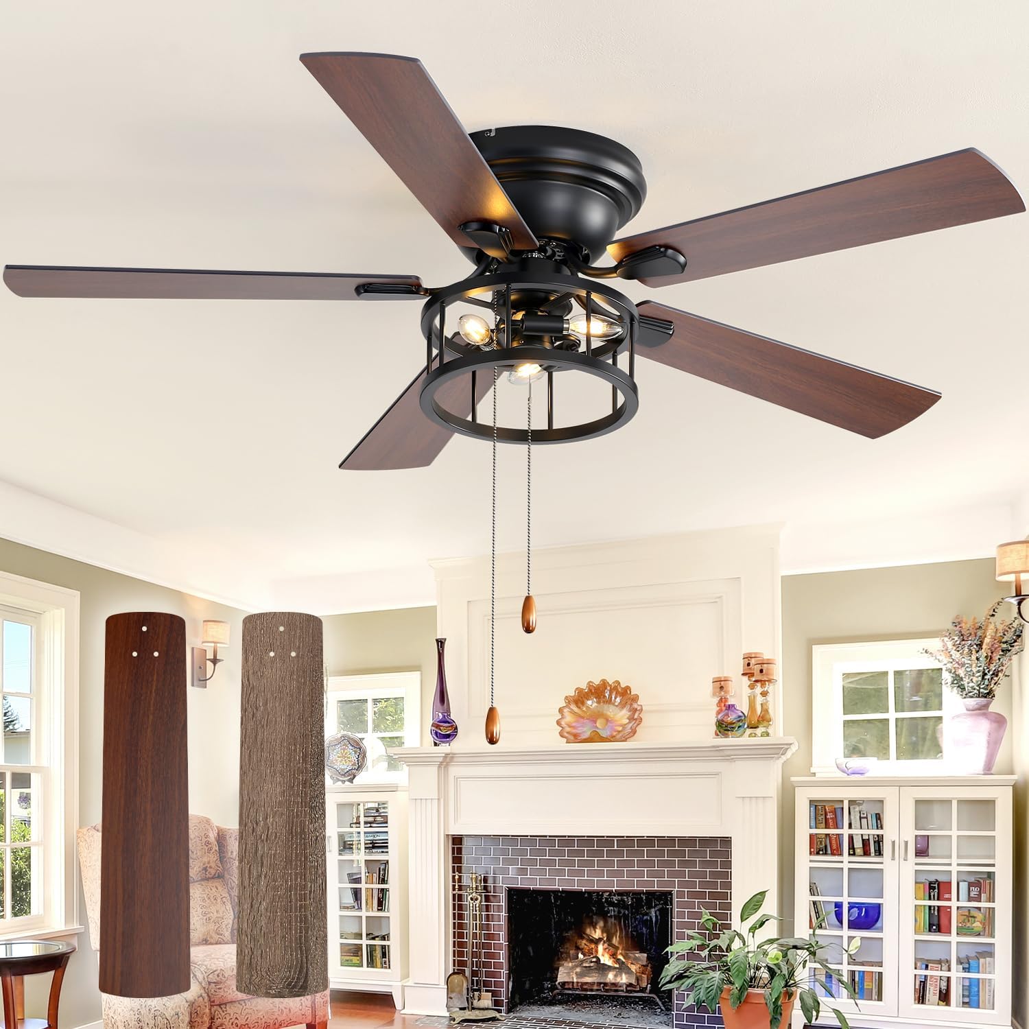 Amazon.com: ZYD 52 Inch ceiling fan with pull chain, Rustic Ceiling ...