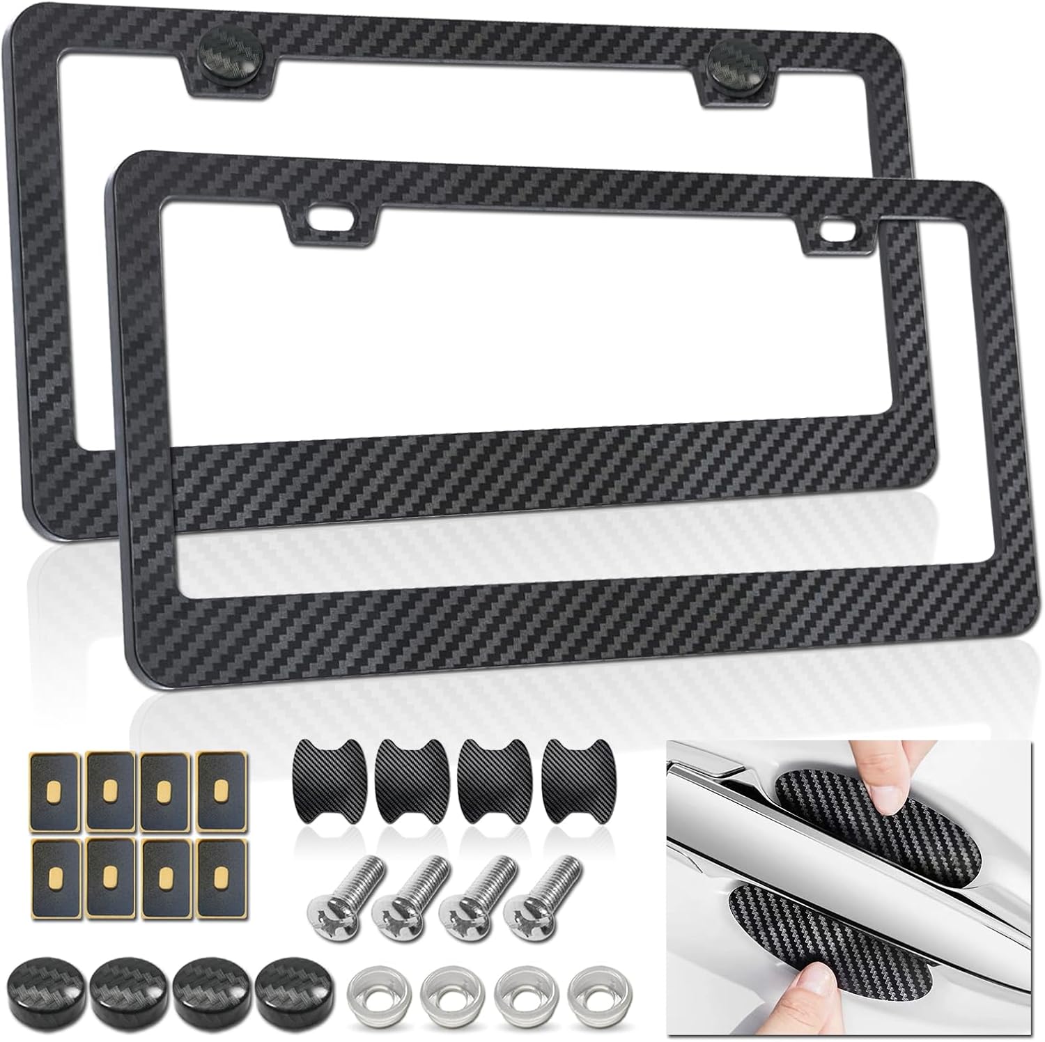 Amazon.com: Carbon Fiber License Plate Frames- Black Plastic Car Tag Holder, 2 Pack 2 Hole Front ...