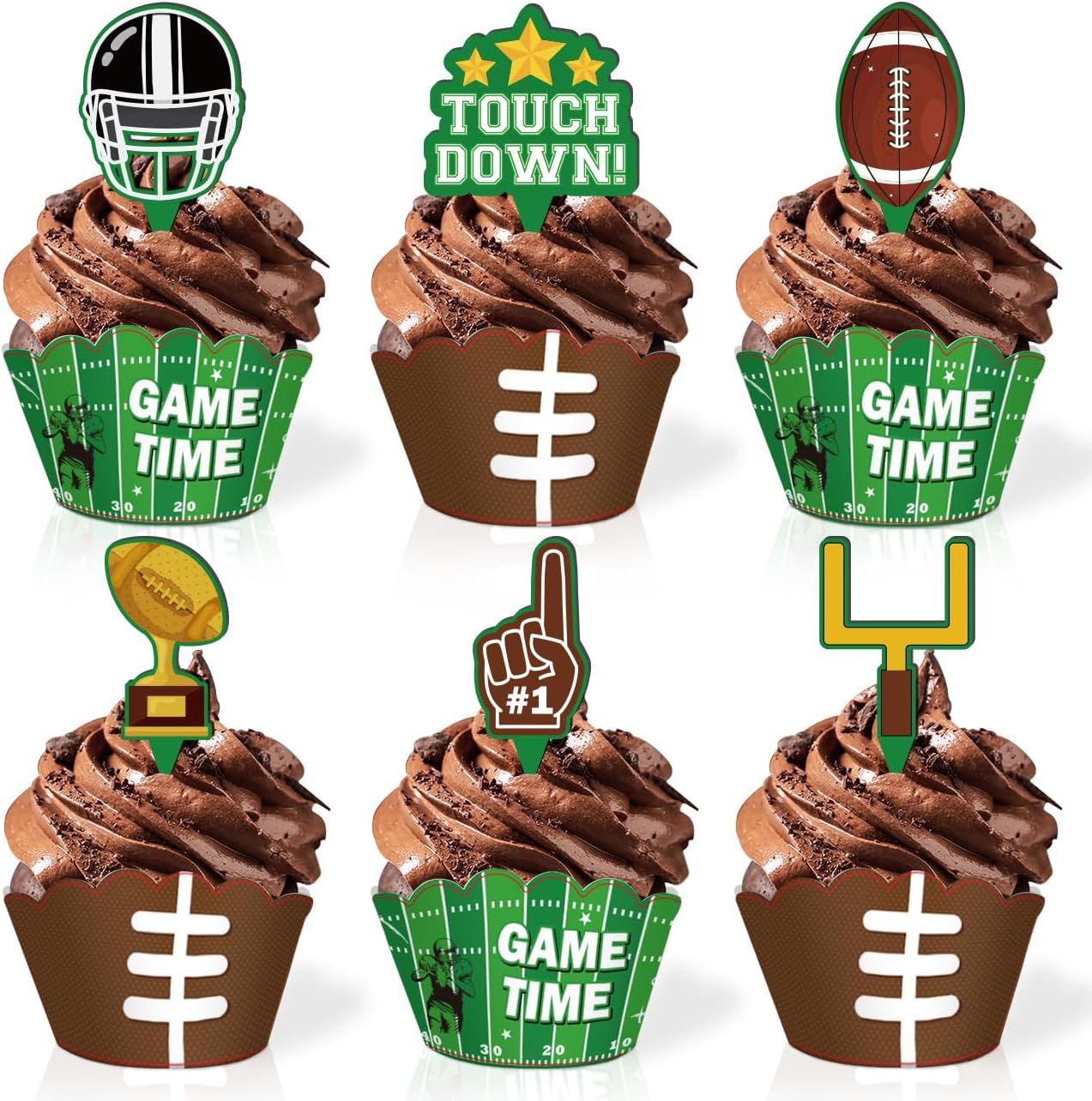 Football Party Decorations - 24 Pcs Cupcake Toppers, Wrappers & Treat ...
