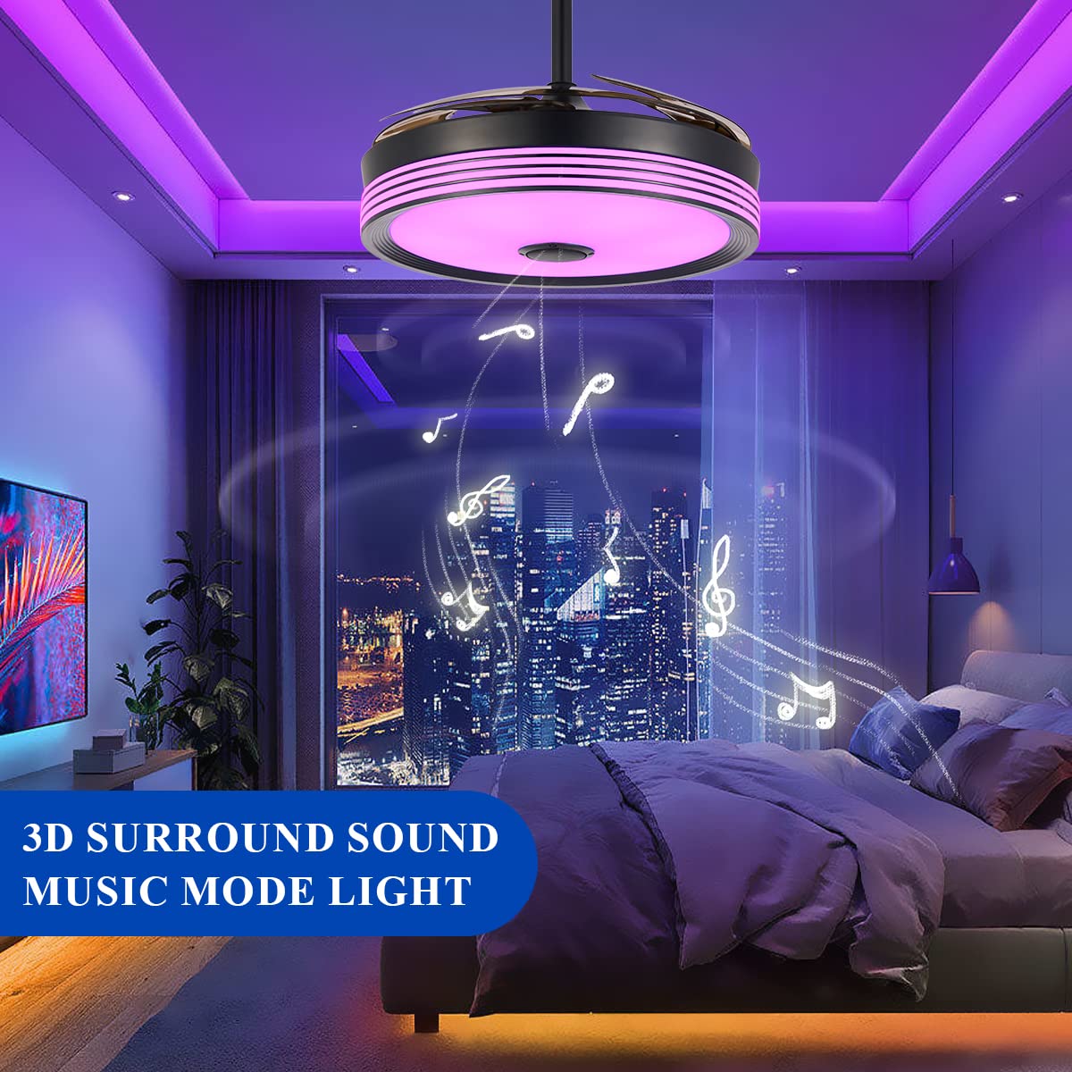 42 inch Modern Retractable Ceiling Fan with Lights and Remote control ...