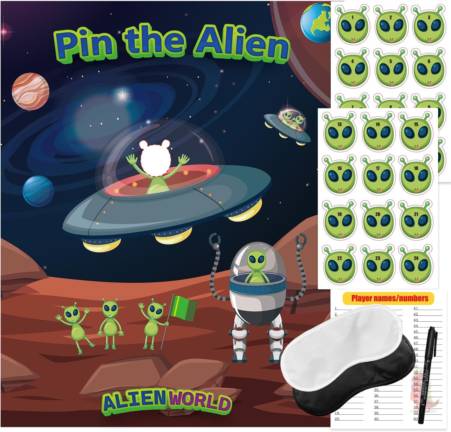 Amazon.com: Space Aliens Party Games Pin The Head on the Alien Funny ...