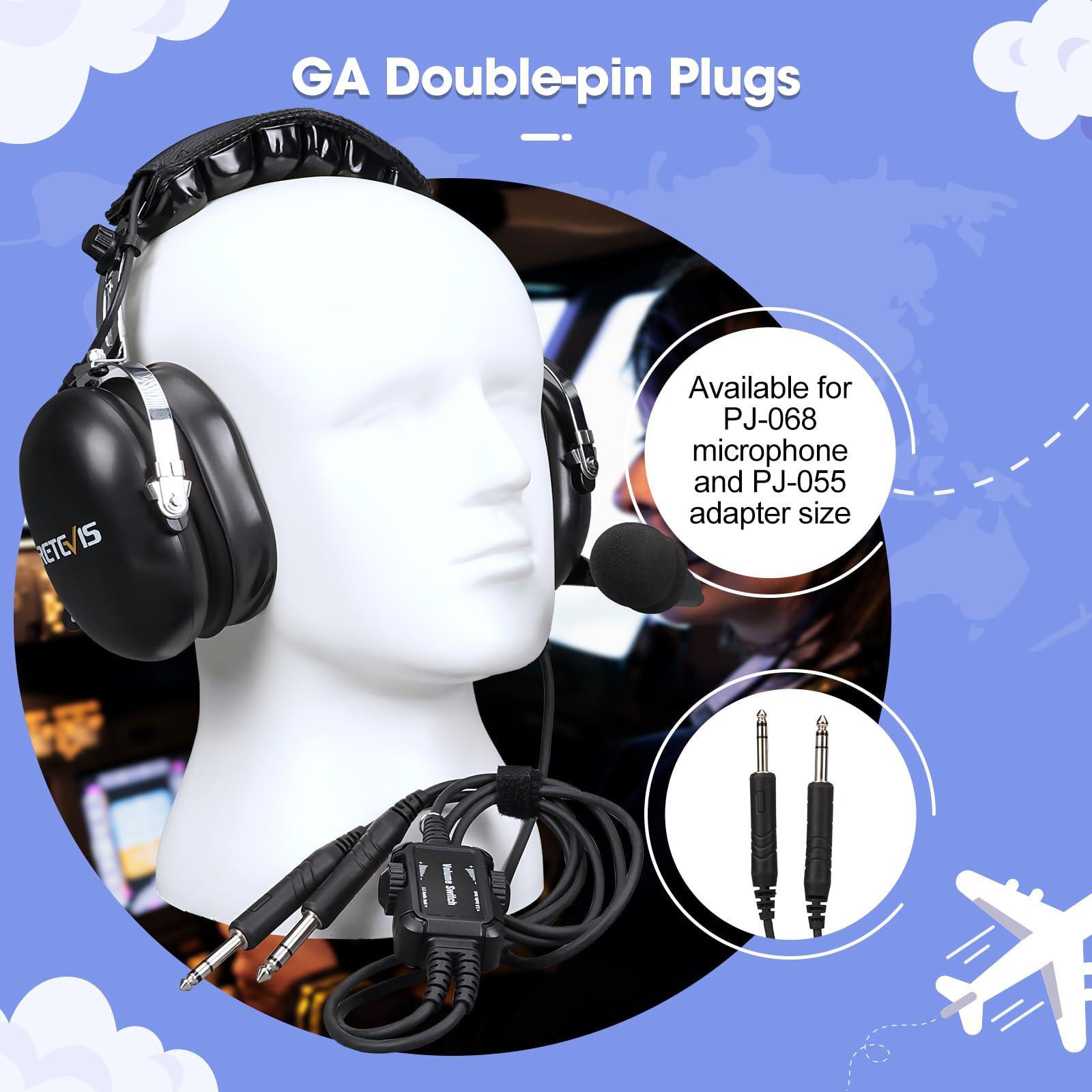 Snapklik.com : Retevis EHG001 General Aviation Headset, Mono And Stereo ...