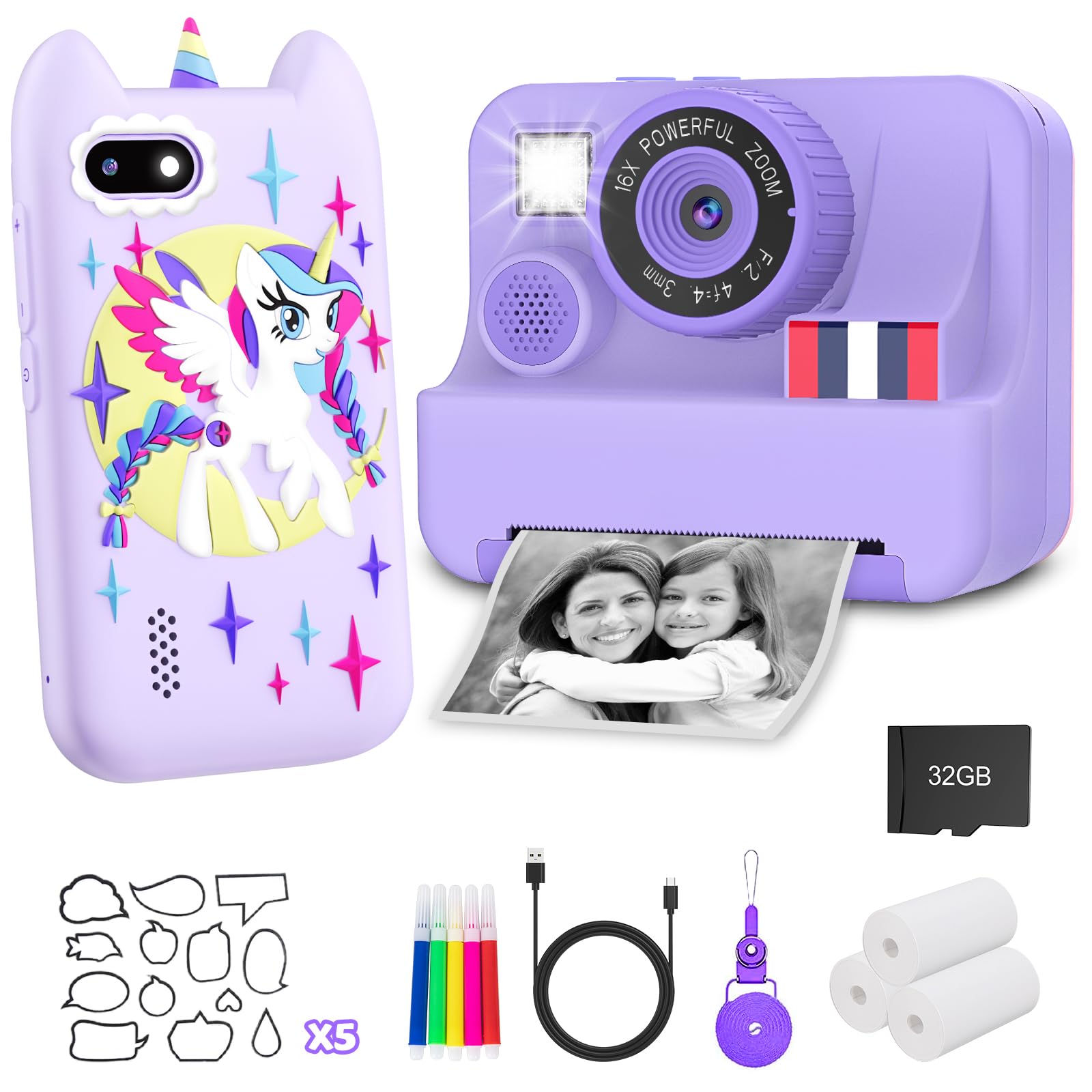 Amazon.com: Purple Kids Phone and Kids Camera Instant Print for Little ...