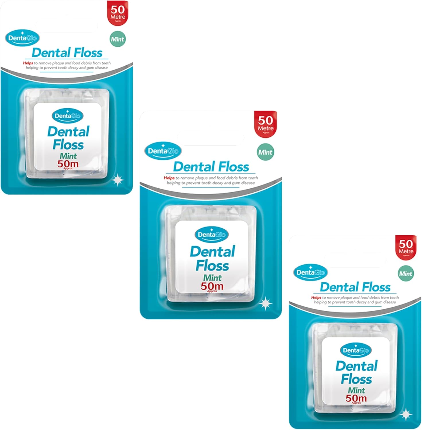 3 Pack Cool Mint Flavoured 50m Dental Floss - Eco-Friendly Waxed Nylon ...
