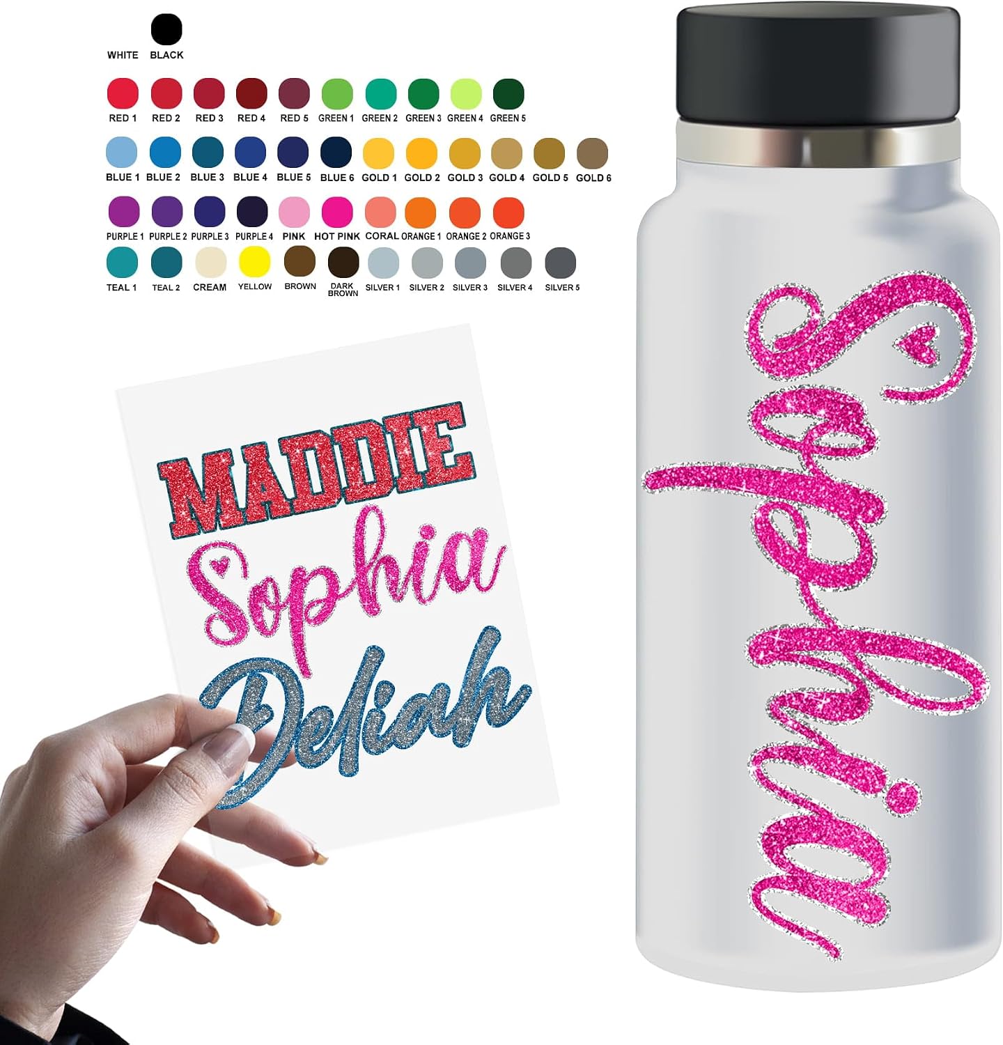 Amazon.com: 3 Pcs Custom Name Sticker Personalized Name Glitter Cursive ...