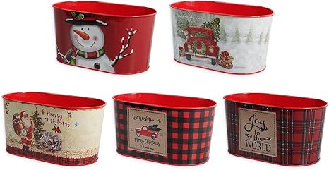Amazon.com: Putuo Decor Christmas Metal Buckets, 5 Pieces Christmas ...