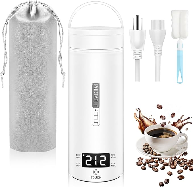 Portable Travel Electric Kettle, 500ml Small Mini Electric Kettle Tea Coffee Hot Water Boiler, 4 ...