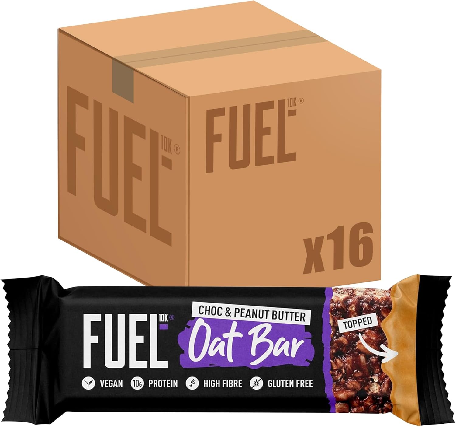 FUEL10K Chocolate & Peanut Butter Topped Oat Bars, High in Protein ...