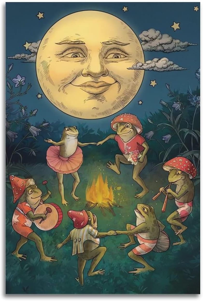 Amazon.com: Moon Frog Wall Art Poster, Bonfire Party Under the Moon ...