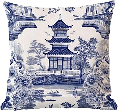 Amazon.com: Omw2fyb Chinese Style Blue and White Porcelain Print Throw ...