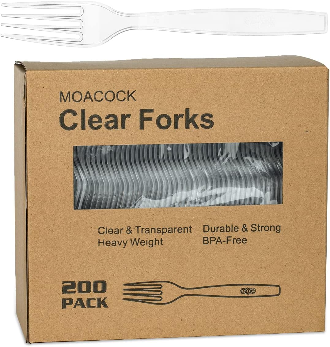Amazon.com: [200 Count] Clear Disposable Plastic Forks, Heavy Weight ...