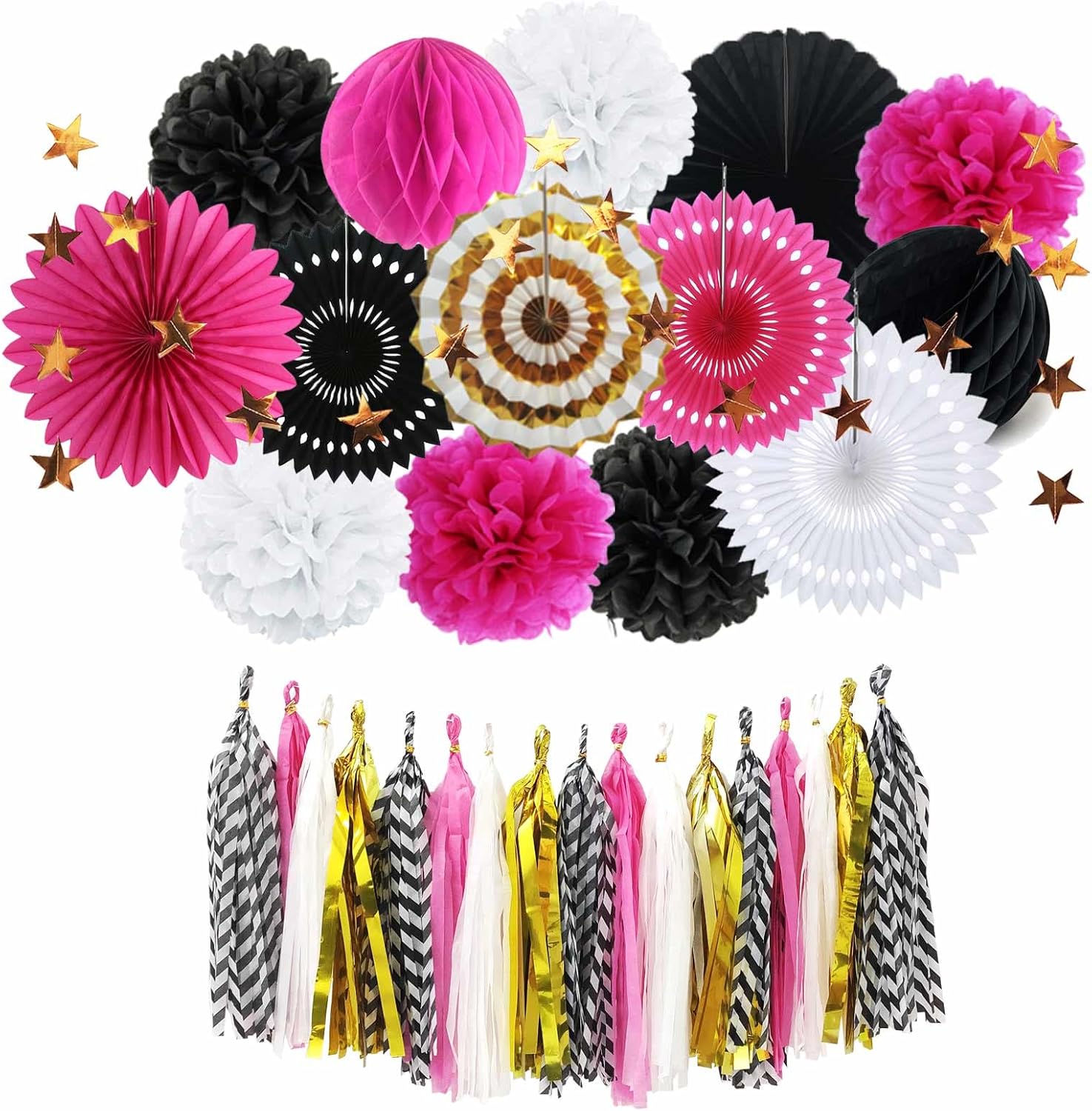 Amazon.com: iwlorys Hot Pink Black and White Party Decorations Pack for ...