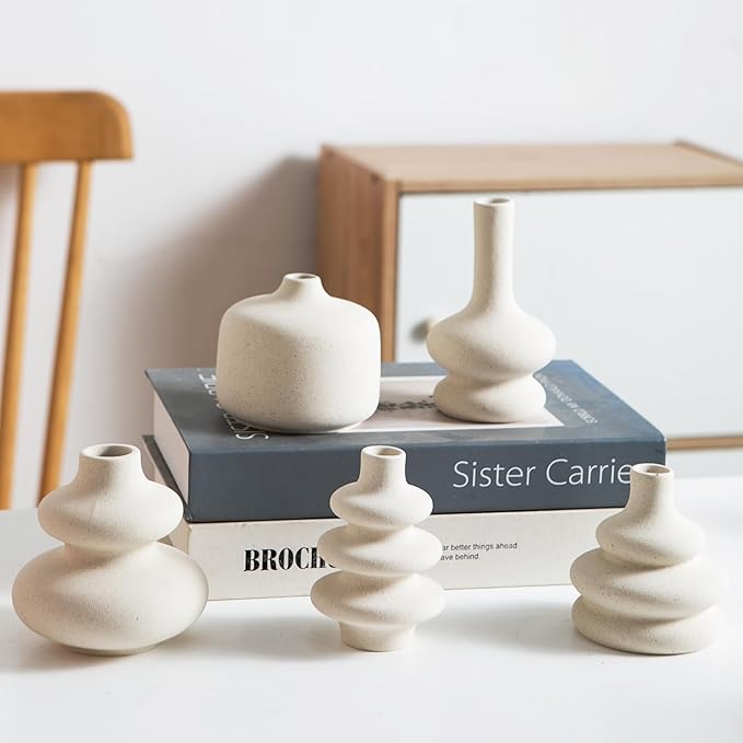 Amazon.com: Tenforie Bud Vase, White Small Ceramic Vase Set of 5, Mini ...