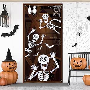 WEDNOK Halloween Door Cover Skeleton 35” x 71” Scary Skeleton Door ...