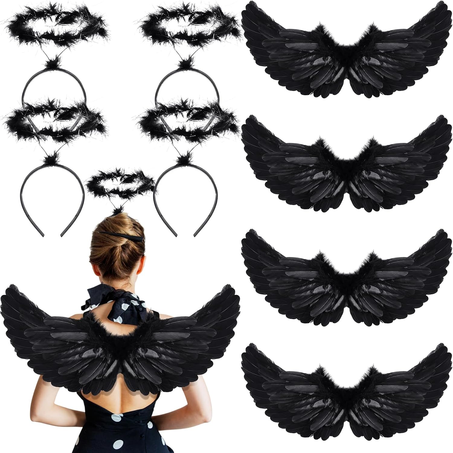 Amazon.com: JenPen 8 Pcs Angel Costumes Christmas Black Feather Costume ...