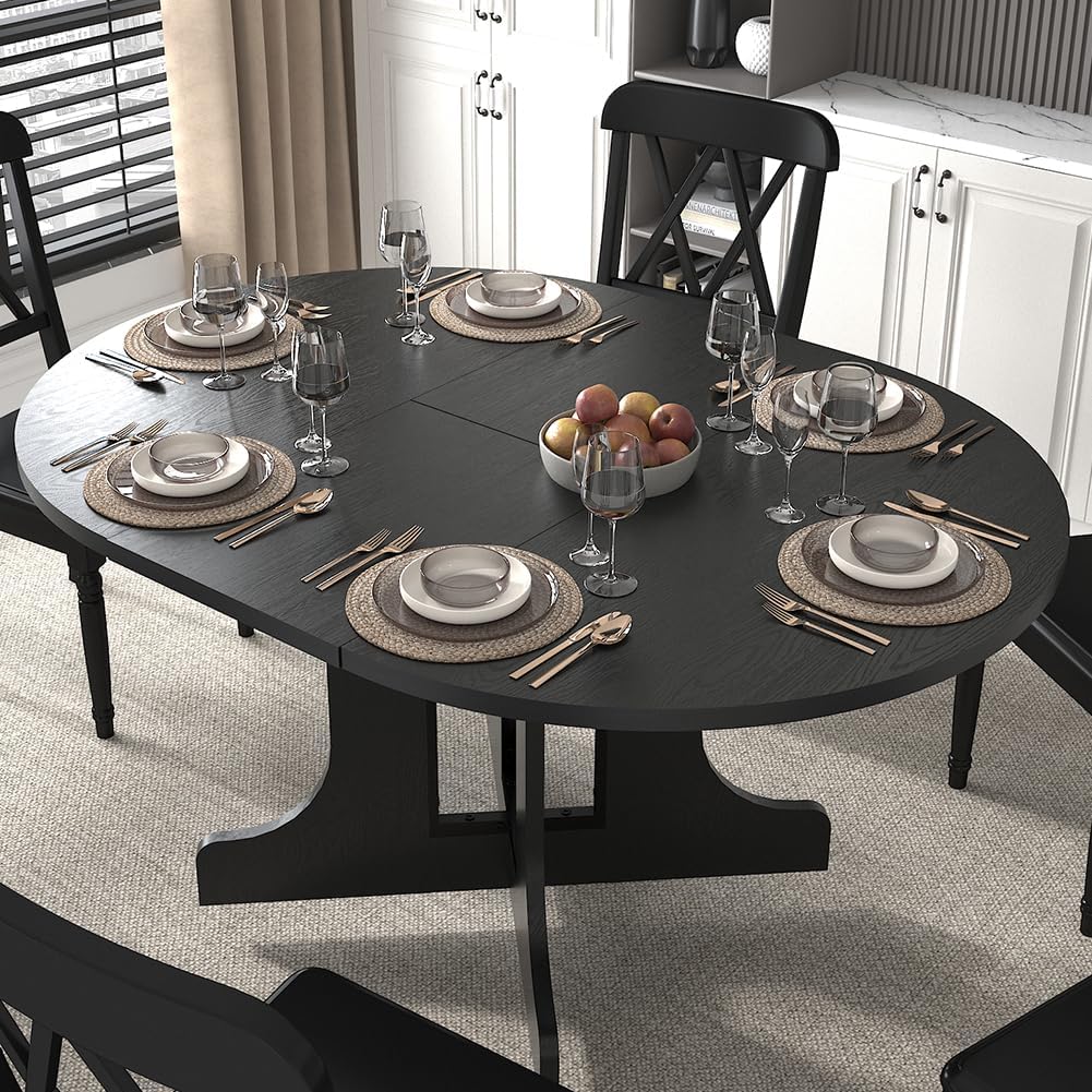 Amazon.com - 59" Round Dining Table Modern Farmhouse Extendable Dining ...