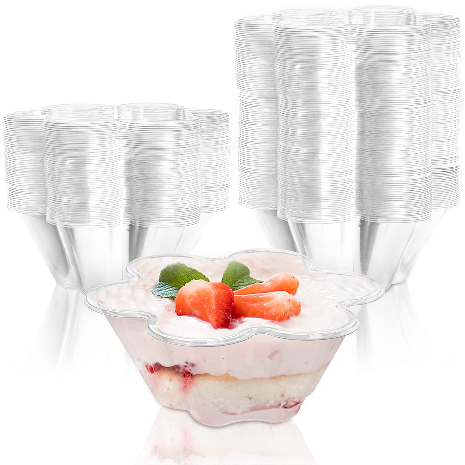 SOUJOY 100 Pack Plastic Ice Cream Bowls, 8.5Oz Clear Flower Appetizer ...