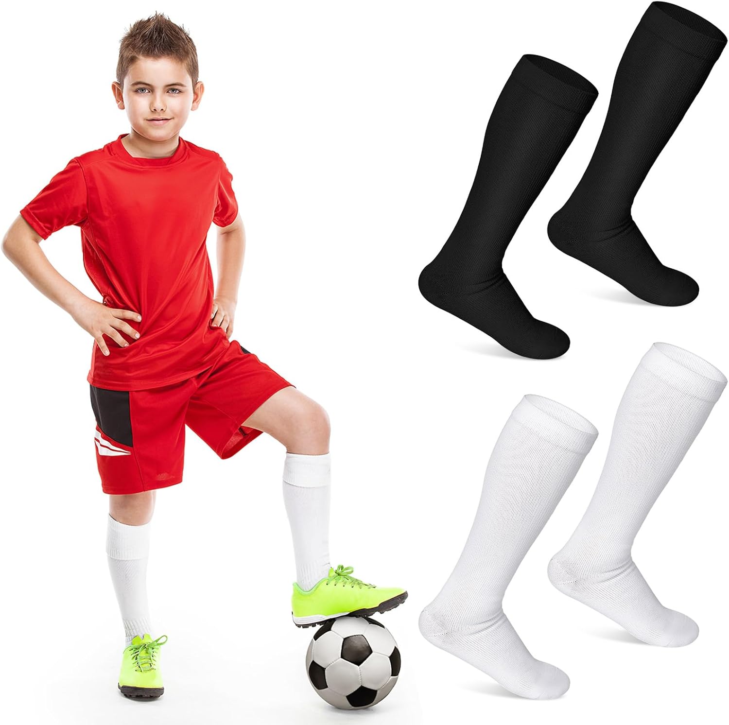 Amazon.com: Coume 4 Pairs Kids Compression Socks Non Slip Knee Length ...