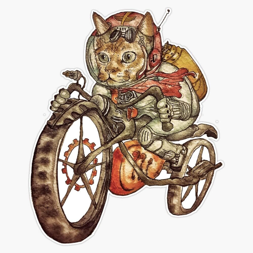 Amazon.com: Berserk Steampunk Motorcycle Cat Sticker Bumper Sticker ...