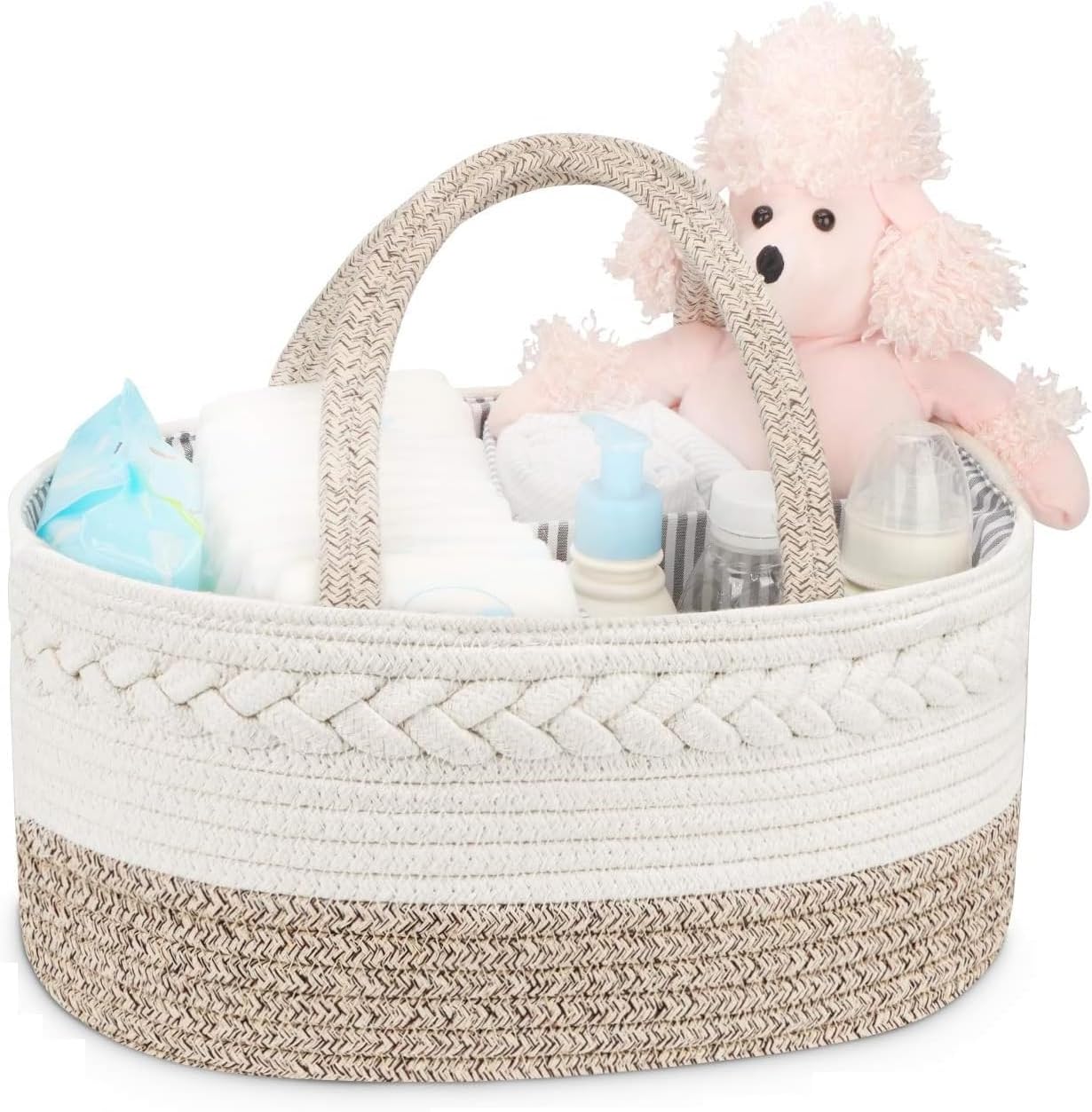 Ausale Baby Diaper Caddy Organizer, Cotton Rope Diaper Basket Caddy ...