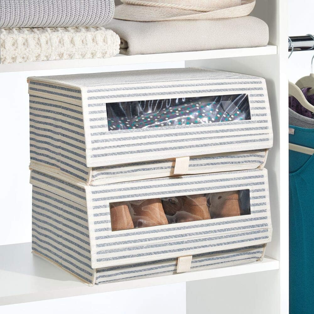 mDesign Set of 2 Shoe Storage Box – Large Fabric Shoe Box with Lid and ...