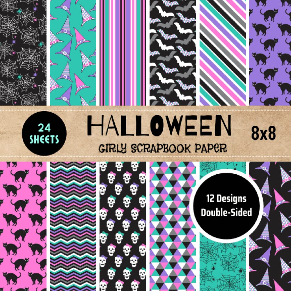 Halloween Scrapbook Paper, 8x8, 12 Girly Spooky Theme Designs, Double ...