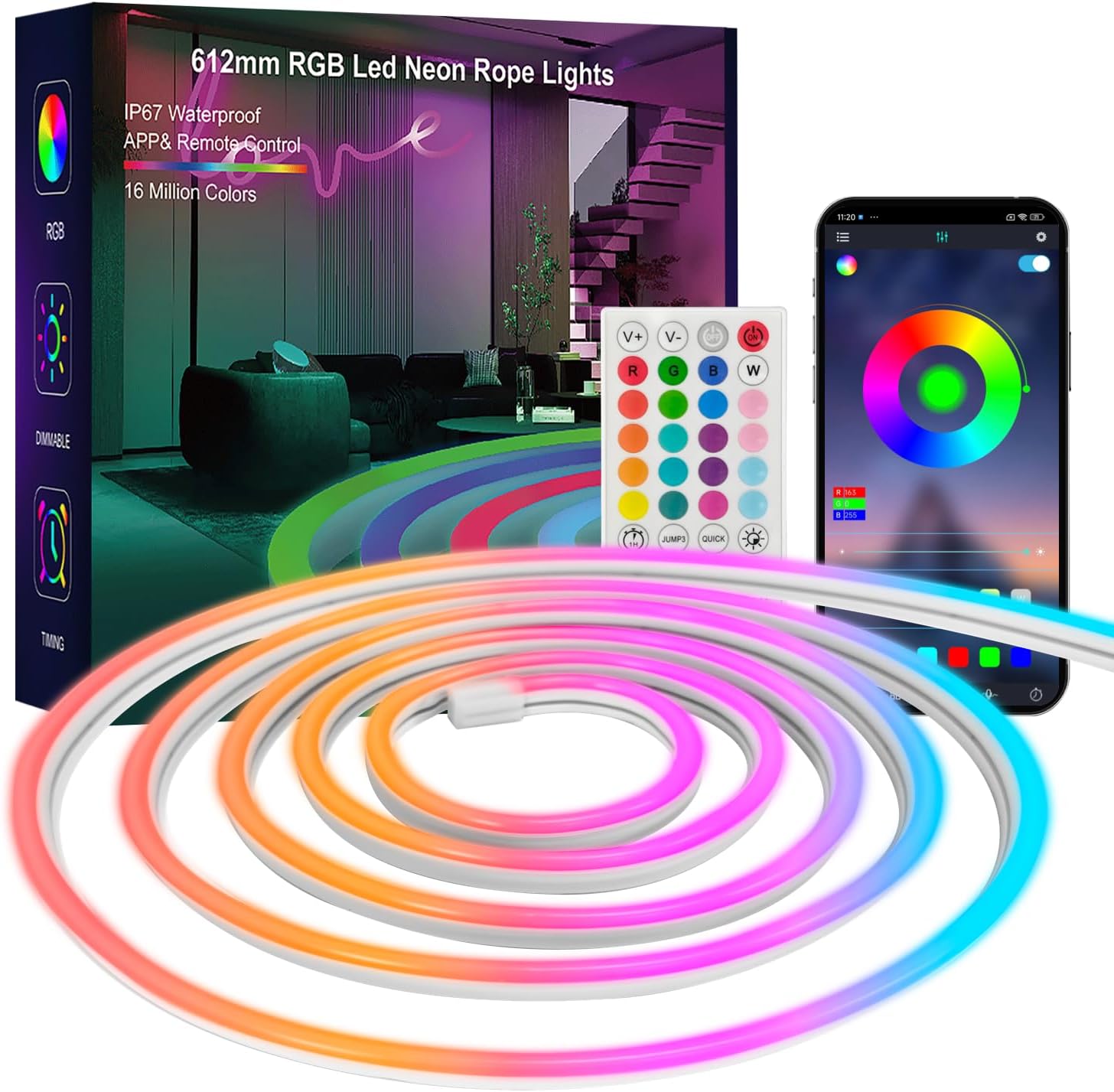 Amazon.com: Battery Powered LED Strip Lights with Timer, 6.56 ft RGB ...