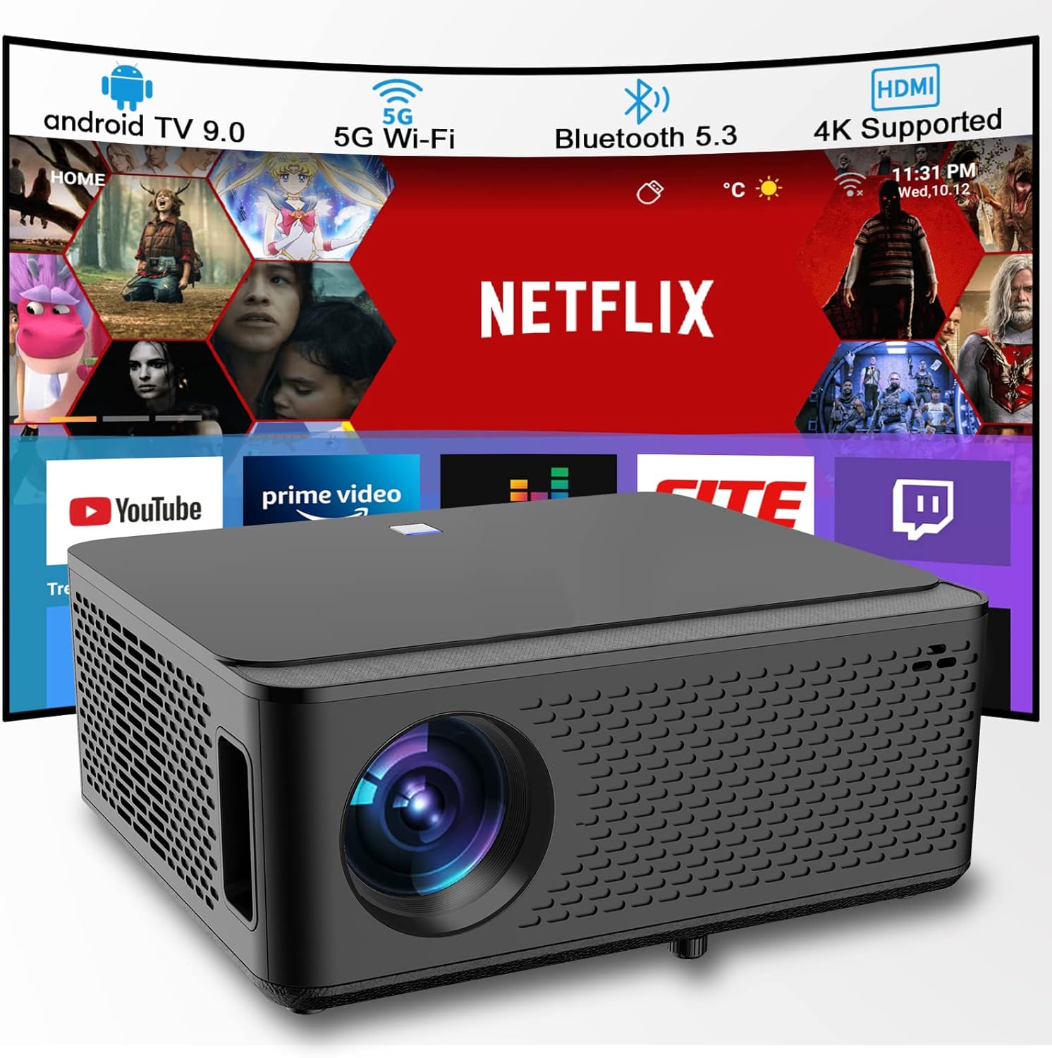 5G WiFi Projector 16000Lm Full HD 4K Supported Native 1080P Outdoor ...