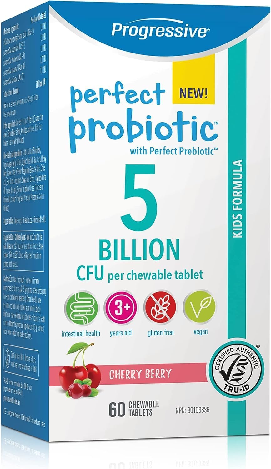 Progressive Perfect Probiotic Kids Chewable 5B, 60 Count Cherry Berry ...