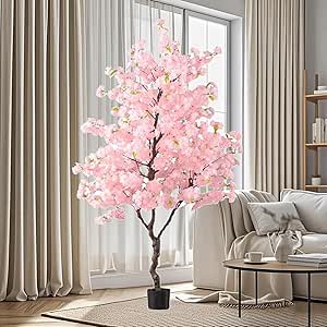 Amazon.com: Artificial Cherry Blossom Tree With Pink Flowers 6Ft ...