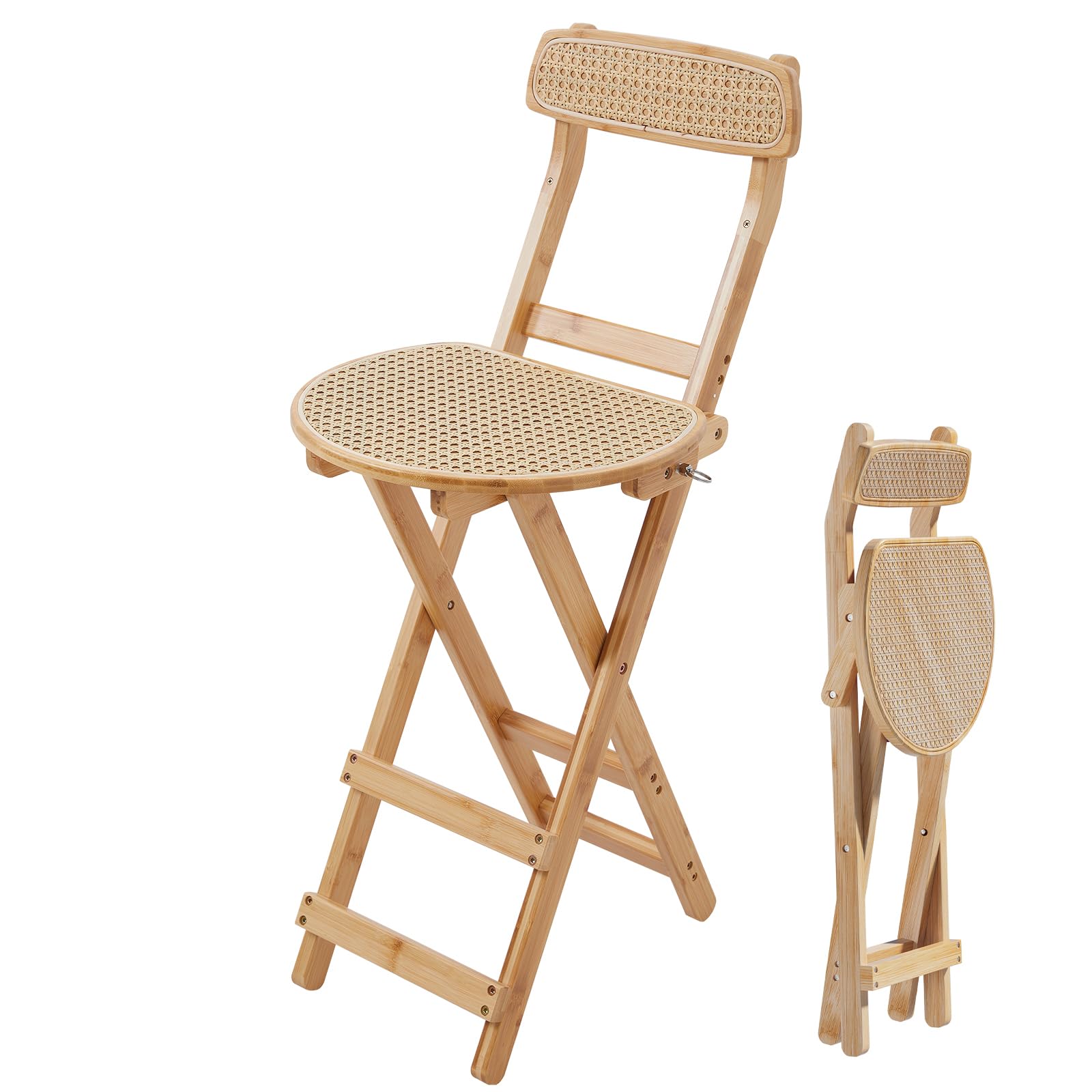 Warmiehomy Foldable Kitchen Bar Stools with Backs Modern Wooden Rattan ...